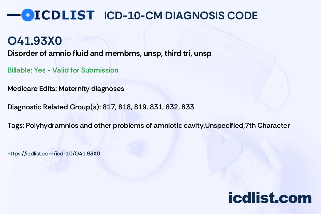 ICD-10-CM Diagnosis Code O41.93X0 - Disorder of amniotic fluid and ...