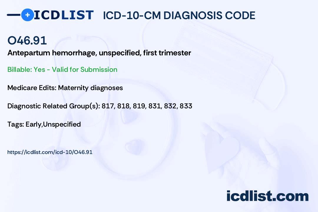 ICD-10-CM Diagnosis Code O46.91 - Antepartum hemorrhage, unspecified ...
