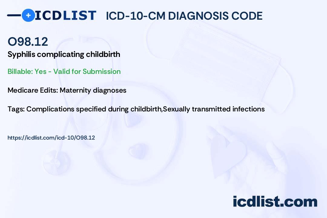 ICD-10-CM Diagnosis Code O98.12 - Syphilis complicating childbirth