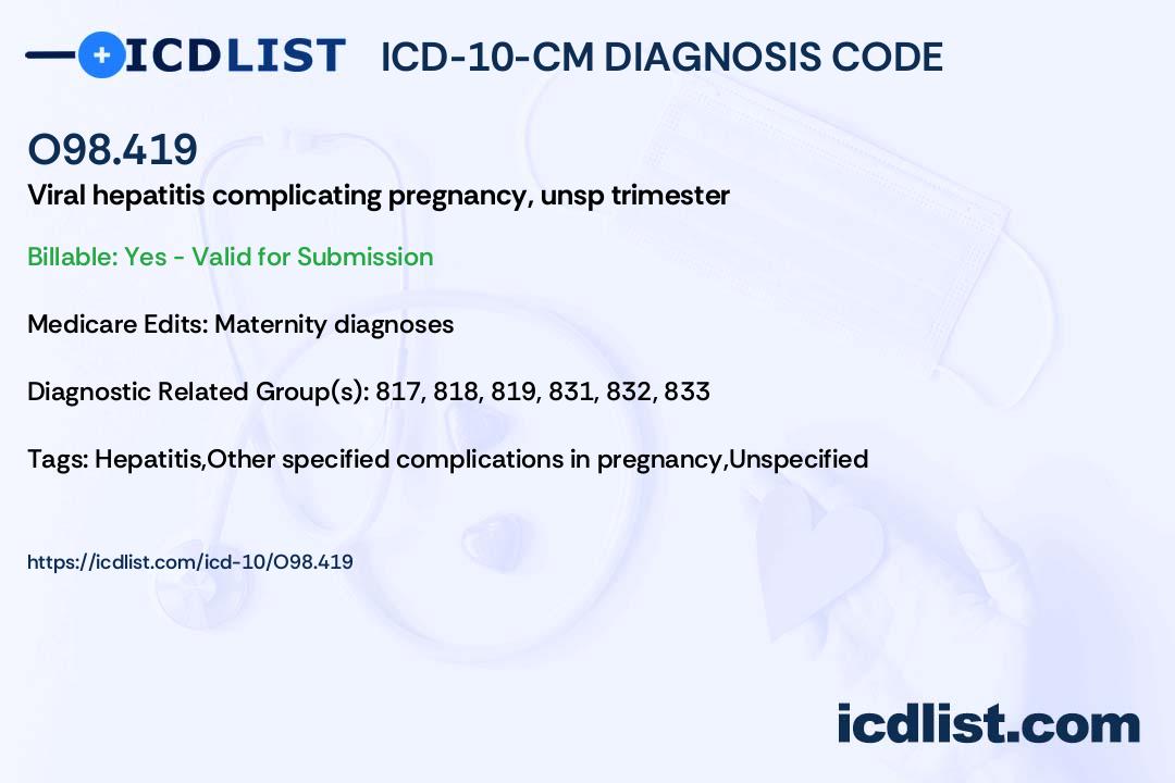 ICD-10-CM Diagnosis Code O98.419 - Viral hepatitis complicating ...