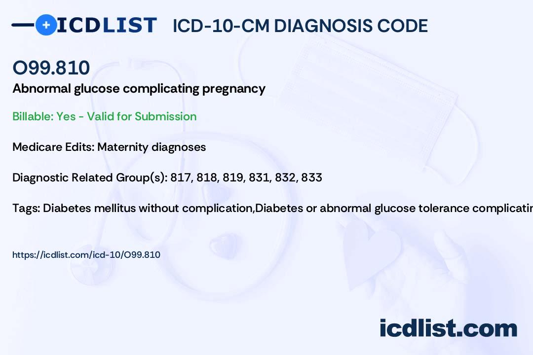 ICD 10 CM Diagnosis Code O99 810 Abnormal Glucose Complicating Pregnancy