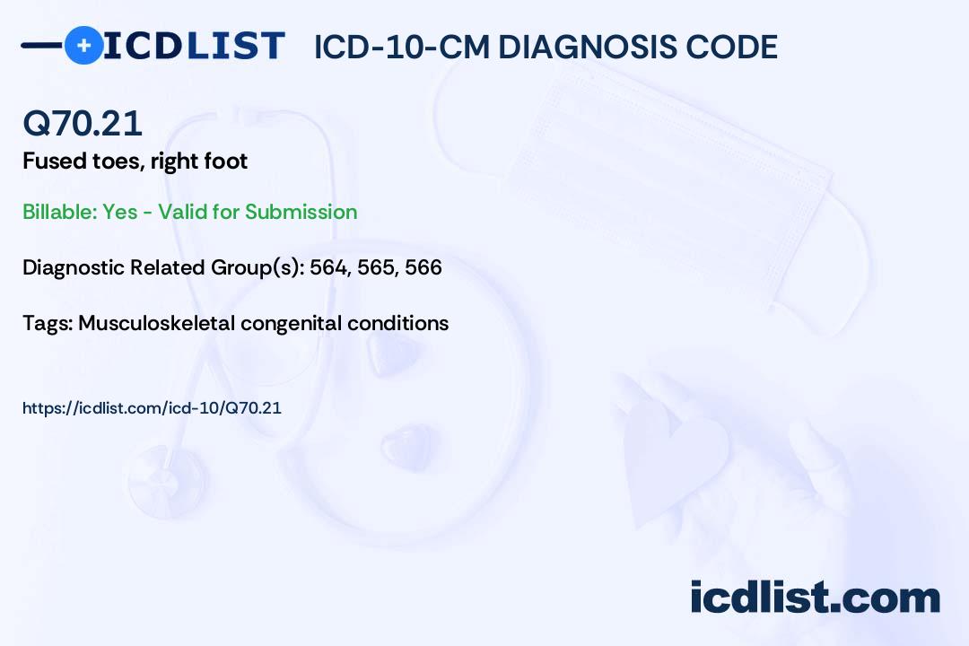 ICD-10-CM Diagnosis Code Q70.21 - Fused toes, right foot