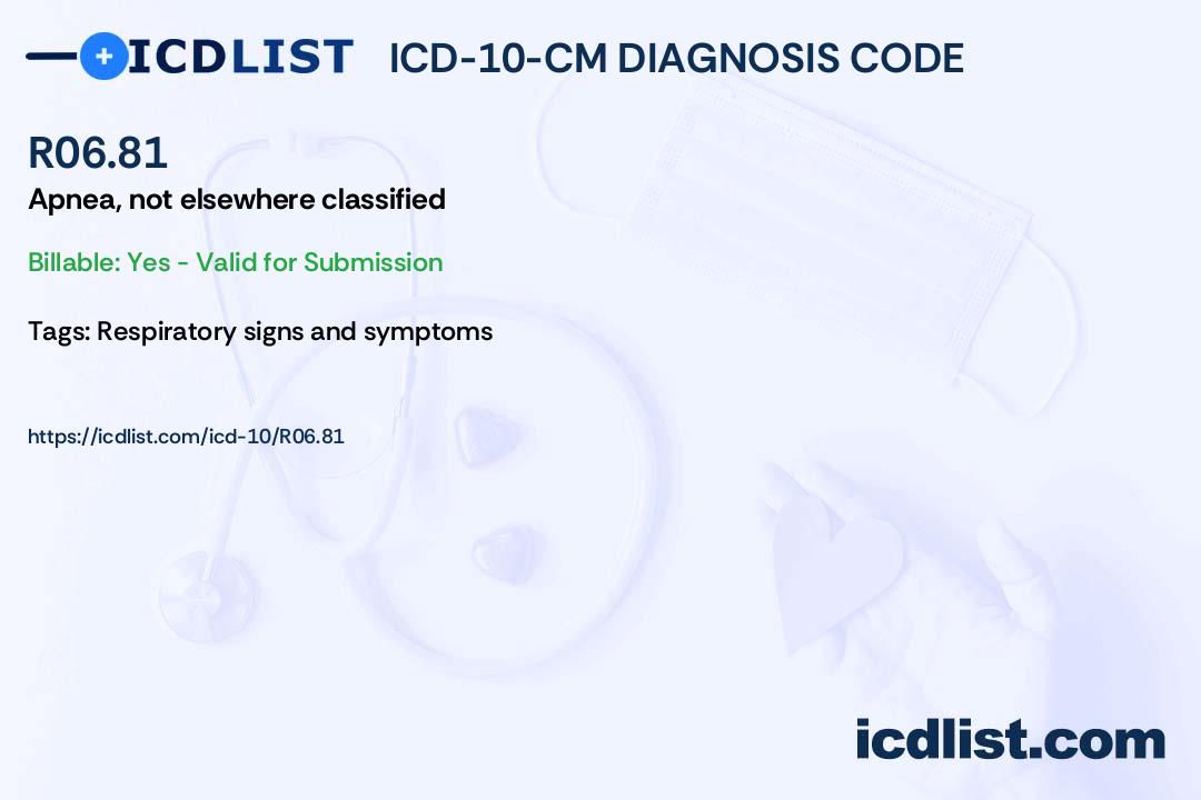 ICD-10-CM Diagnosis Code R06.81 - Apnea, not elsewhere classified