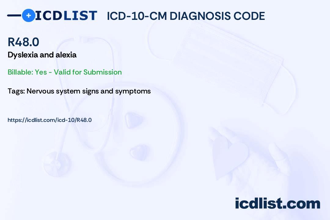 ICD-10-CM Diagnosis Code R48.0 - Dyslexia and alexia