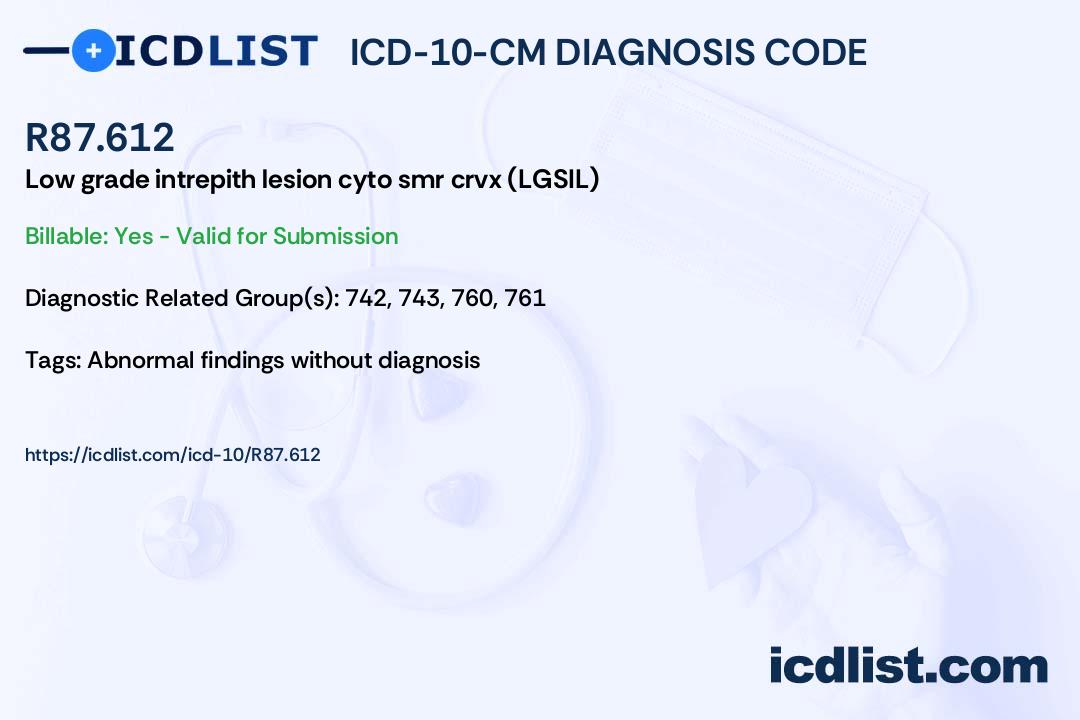 ICD 10 CM Diagnosis Code R87 612 Low Grade Squamous Intraepithelial ICD 10 CM Diagnosis Code R87 612 Low Grade Squamous Intraepithelial