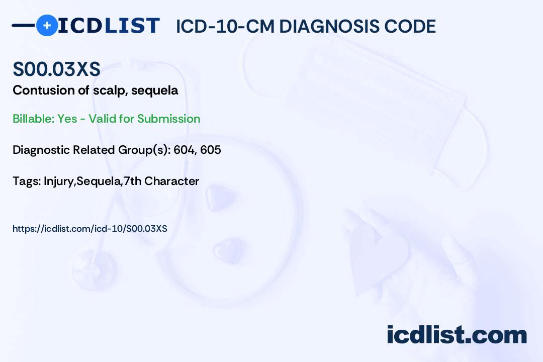 ICD-10-CM Diagnosis Code S00.03XS - Contusion of scalp, sequela