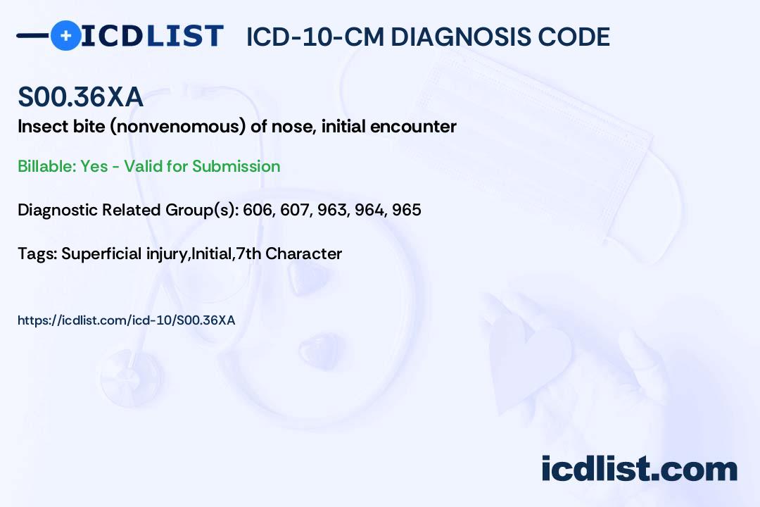 ICD-10-CM Diagnosis Code S00.36XA - Insect bite (nonvenomous) of nose ...