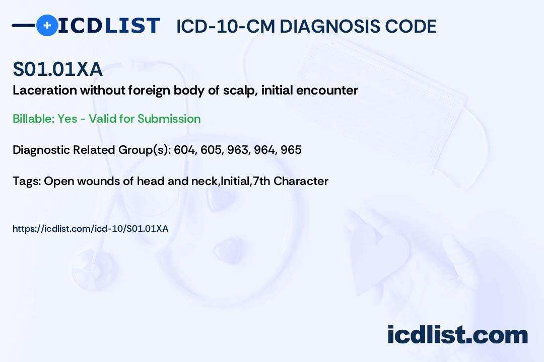 Icd 10 Cm Diagnosis Code S0101xa Laceration Without Foreign Body Of Scalp Initial Encounter