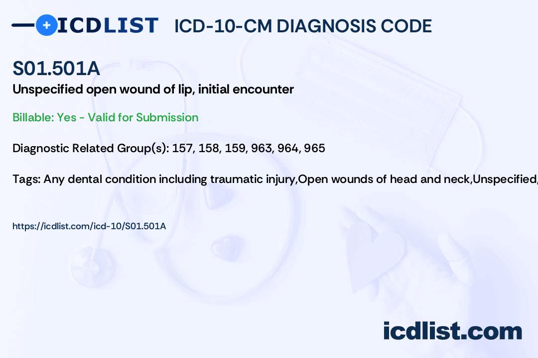 ICD-10-CM Diagnosis Code S01.501A - Unspecified open wound of lip ...