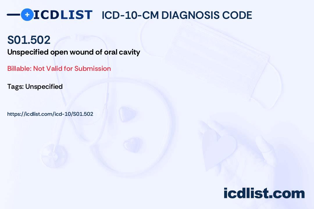 ICD-10-CM Diagnosis Code S01.502 - Unspecified open wound of oral cavity