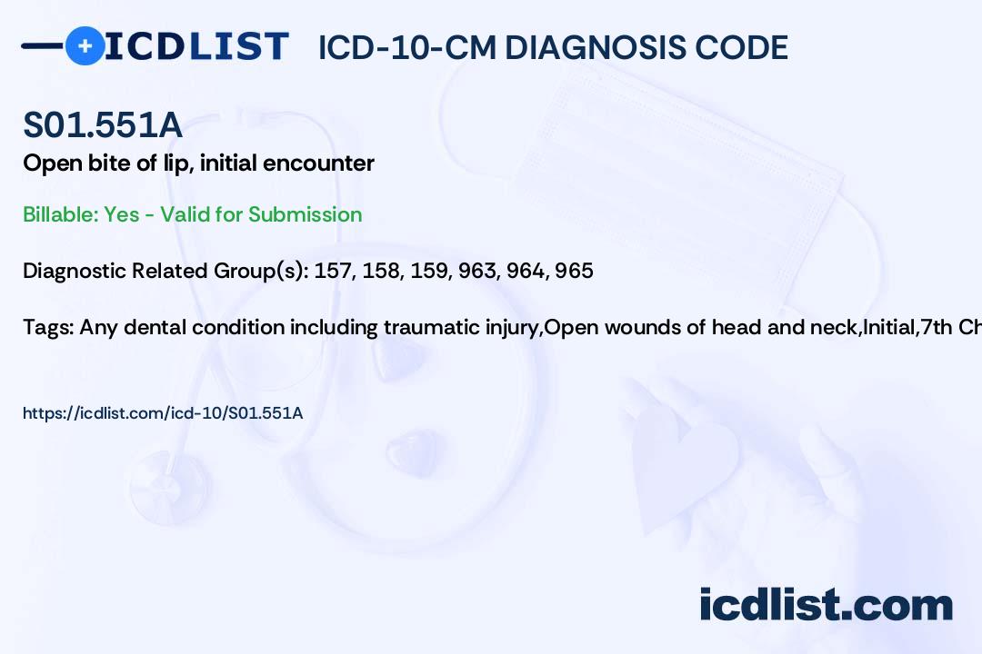 ICD-10-CM Diagnosis Code S01.551A - Open bite of lip, initial encounter