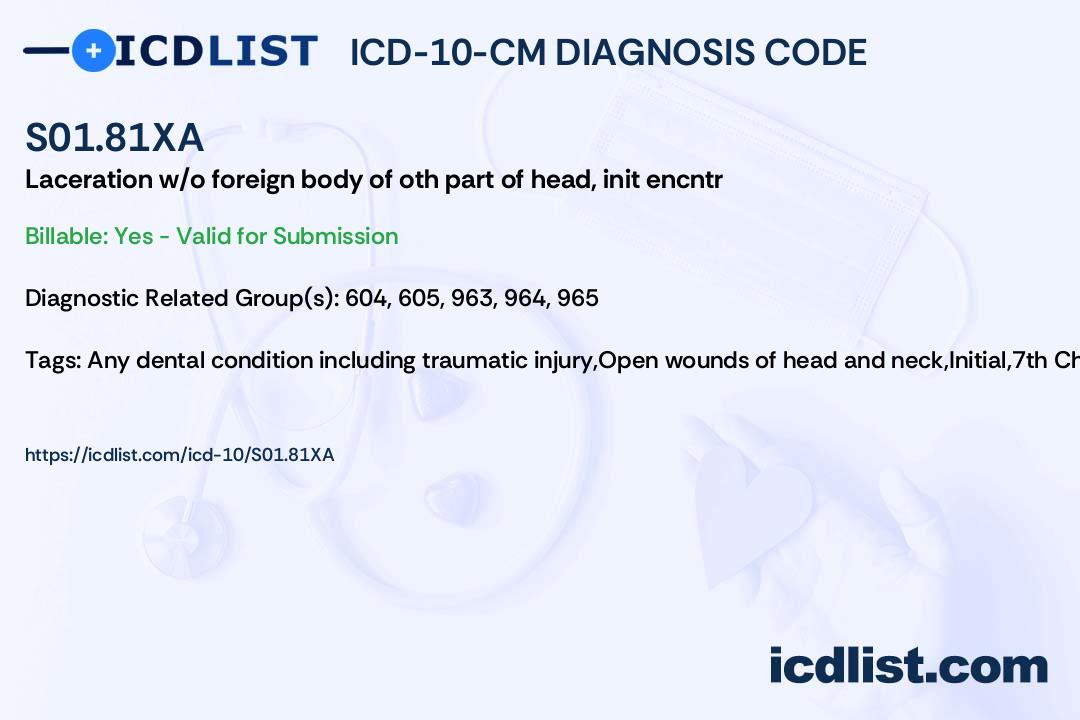 ICD 10 CM Diagnosis Code S01 81XA Laceration Without Foreign Body Of ICD 10 CM Diagnosis Code S01 81XA Laceration Without Foreign Body Of