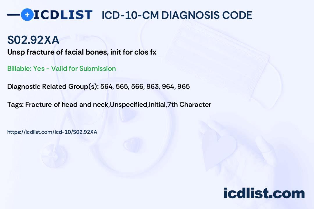 ICD 10 CM Diagnosis Code S02 92XA Unspecified Fracture Of Facial ICD 10 CM Diagnosis Code S02 92XA Unspecified Fracture Of Facial