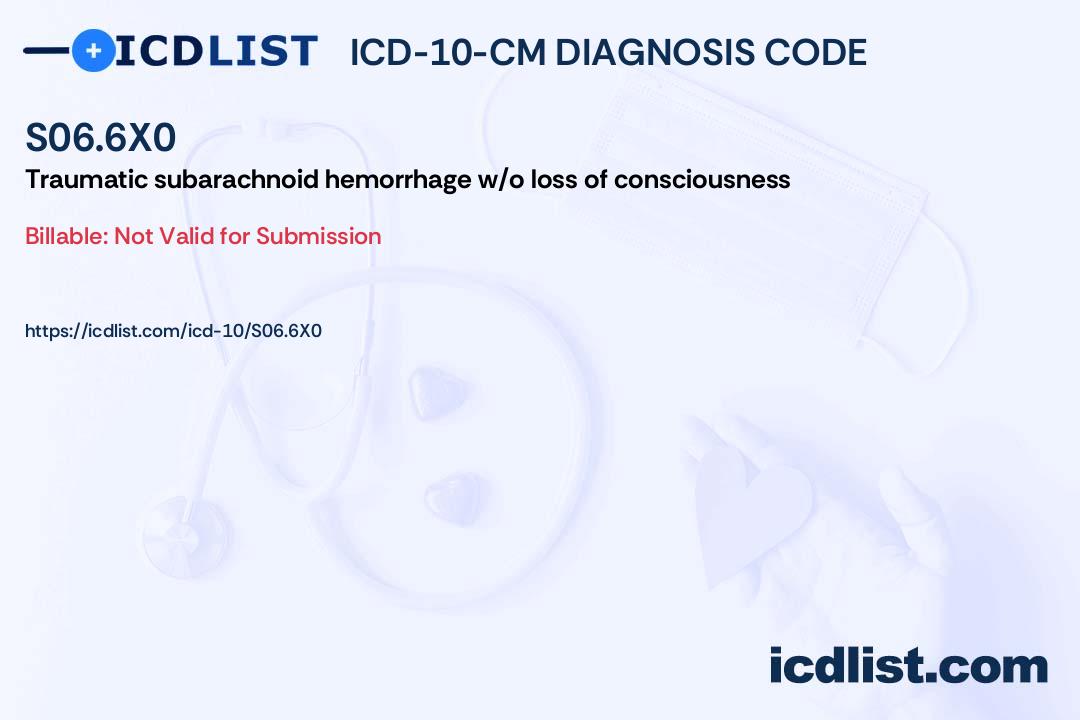 ICD-10-CM Diagnosis Code S06.6X0 - Traumatic subarachnoid hemorrhage ...