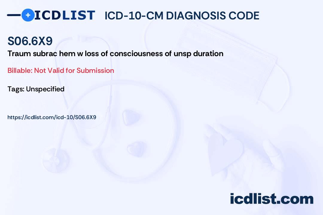 ICD-10-CM Diagnosis Code S06.6X9 - Traumatic subarachnoid hemorrhage ...