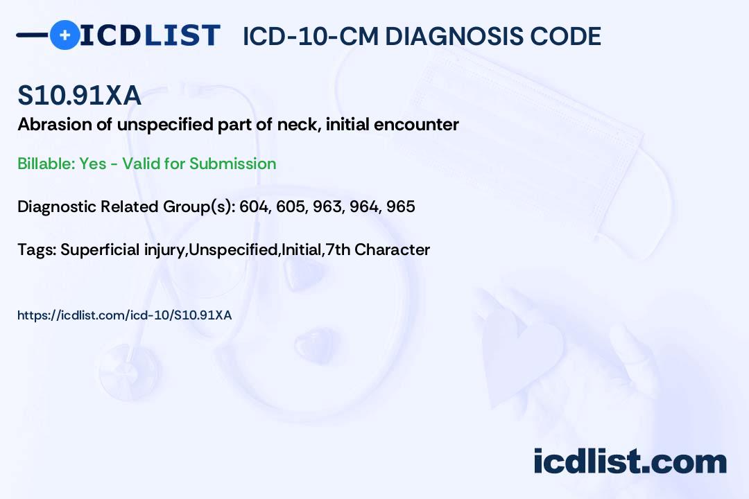 ICD-10-CM Diagnosis Code S10.91XA - Abrasion of unspecified part of ...