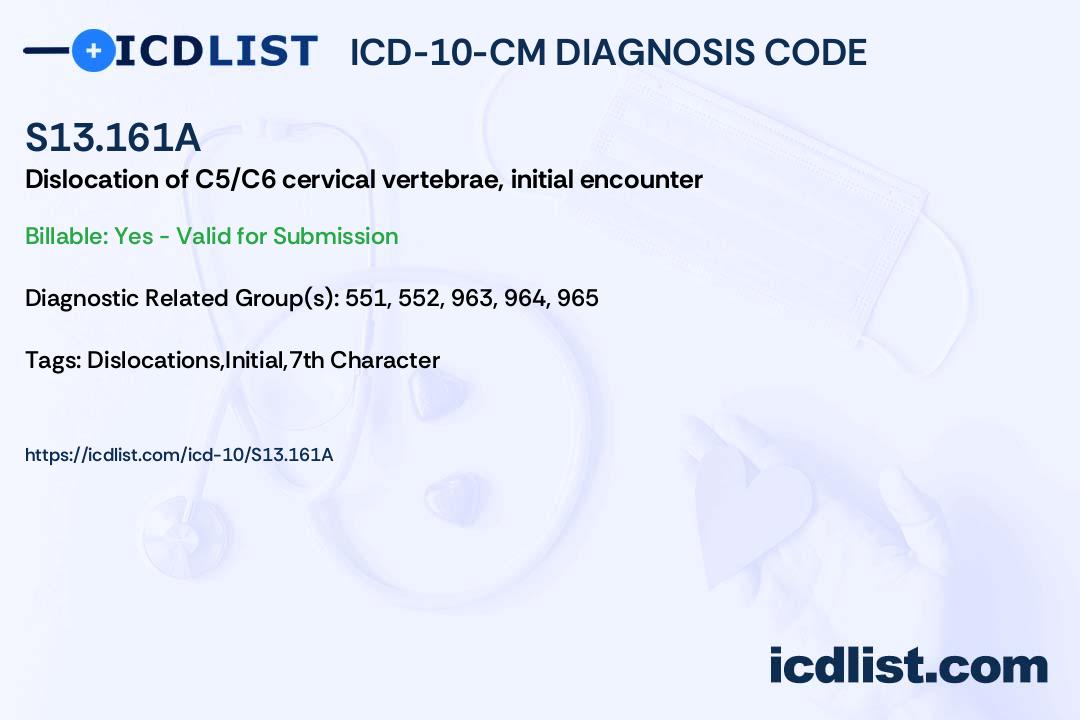 ICD-10-CM Diagnosis Code S13.161A - Dislocation of C5/C6 cervical ...