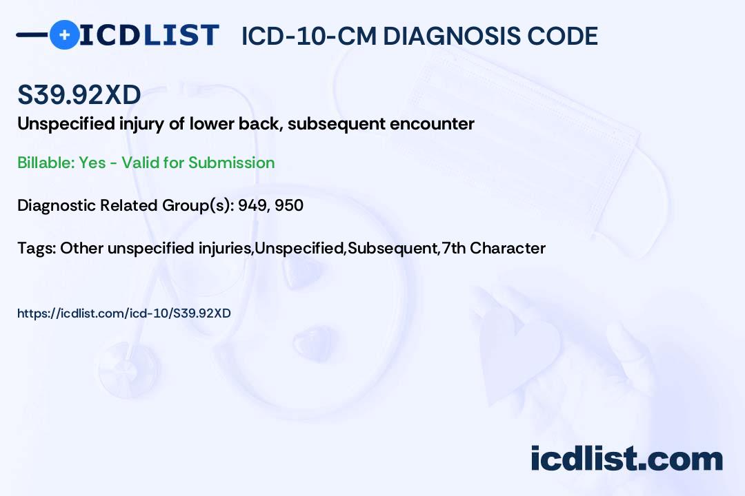 ICD-10-CM Diagnosis Code S39.92XD - Unspecified injury of lower back ...