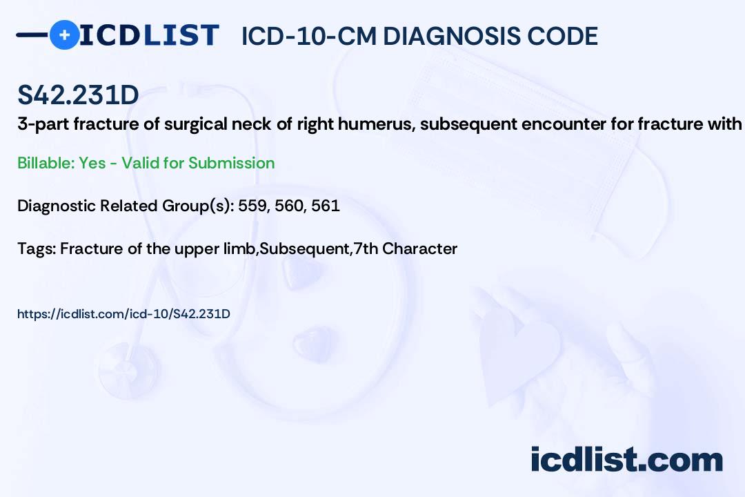 ICD-10-CM Diagnosis Code S42.231D - 3-part fracture of surgical neck of ...