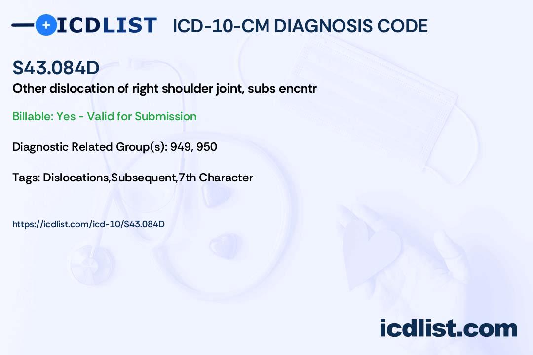 ICD-10-CM Diagnosis Code S43.084D - Other dislocation of right shoulder ...