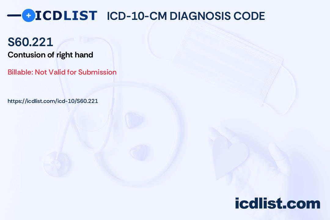 ICD-10-CM Diagnosis Code S60.221 - Contusion of right hand