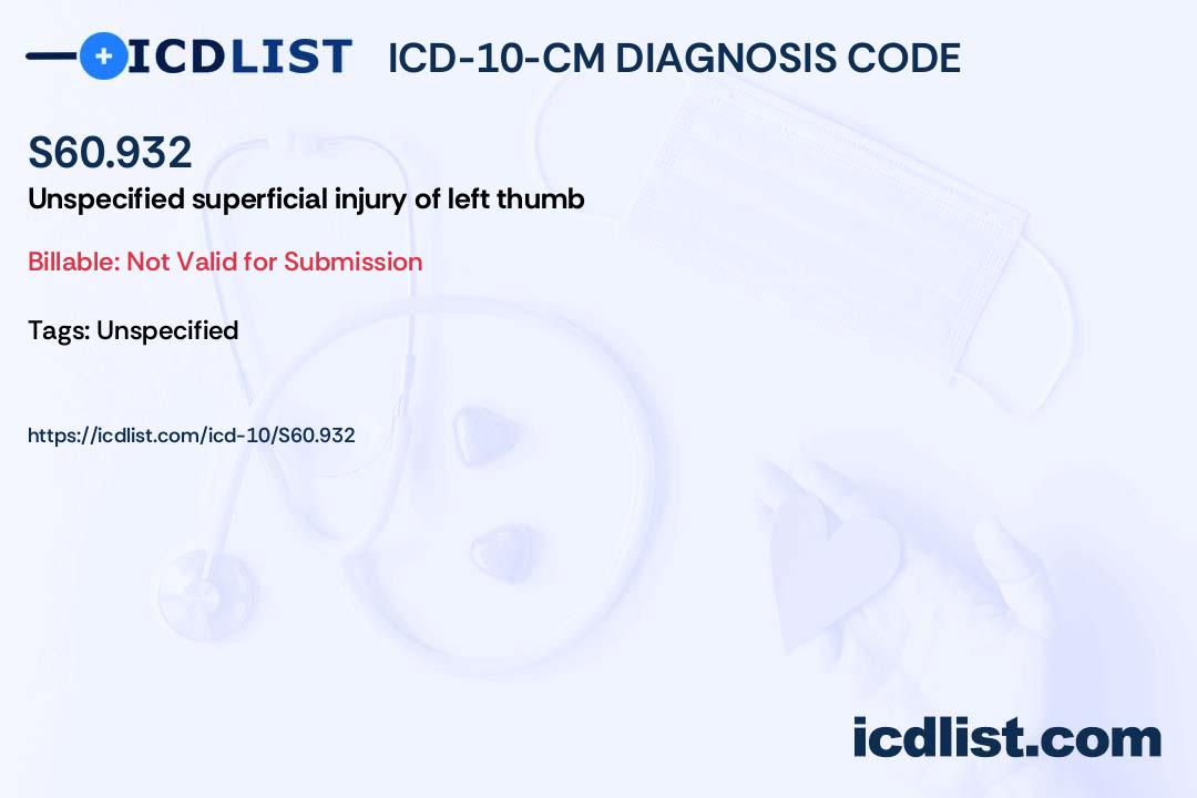 ICD-10-CM Diagnosis Code S60.932 - Unspecified superficial injury of ...