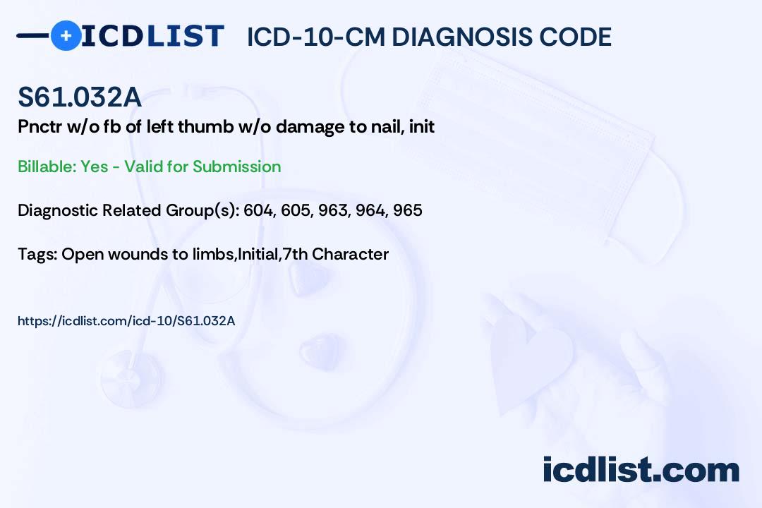 ICD-10-CM Diagnosis Code S61.032A - Puncture wound without foreign body ...