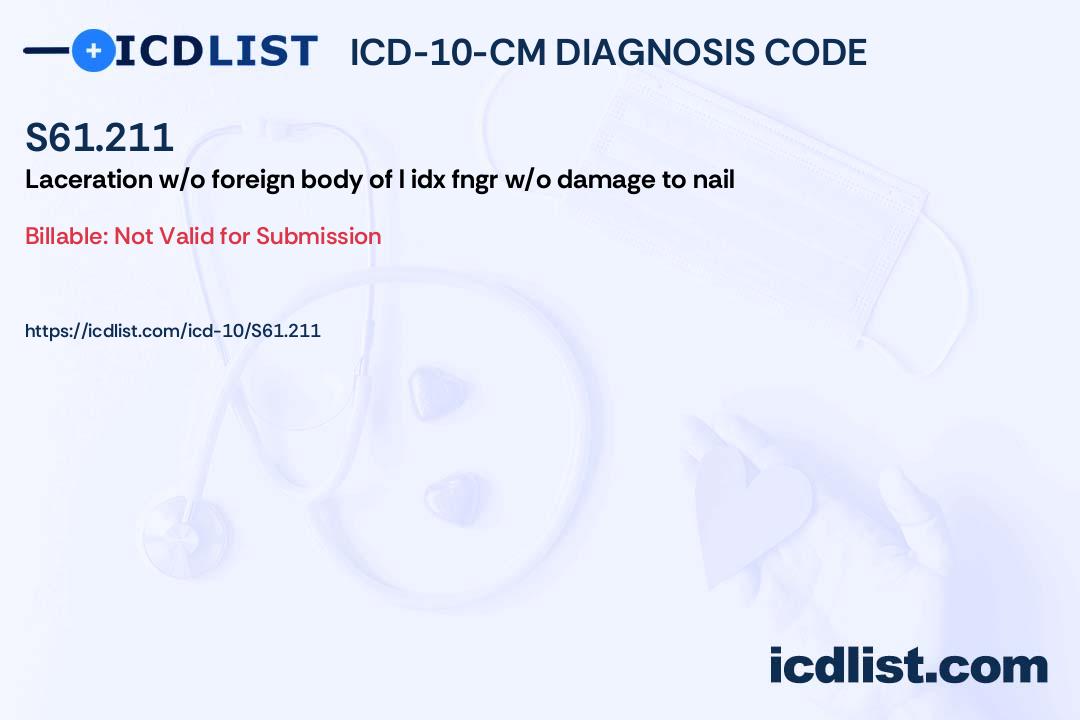 ICD-10-CM Diagnosis Code S61.211 - Laceration without foreign body of ...