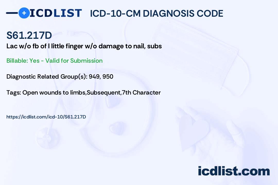 ICD-10-CM Diagnosis Code S61.217D - Laceration without foreign body of ...