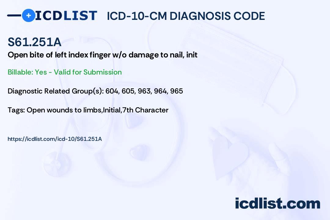 ICD-10-CM Diagnosis Code S61.251A - Open bite of left index finger ...