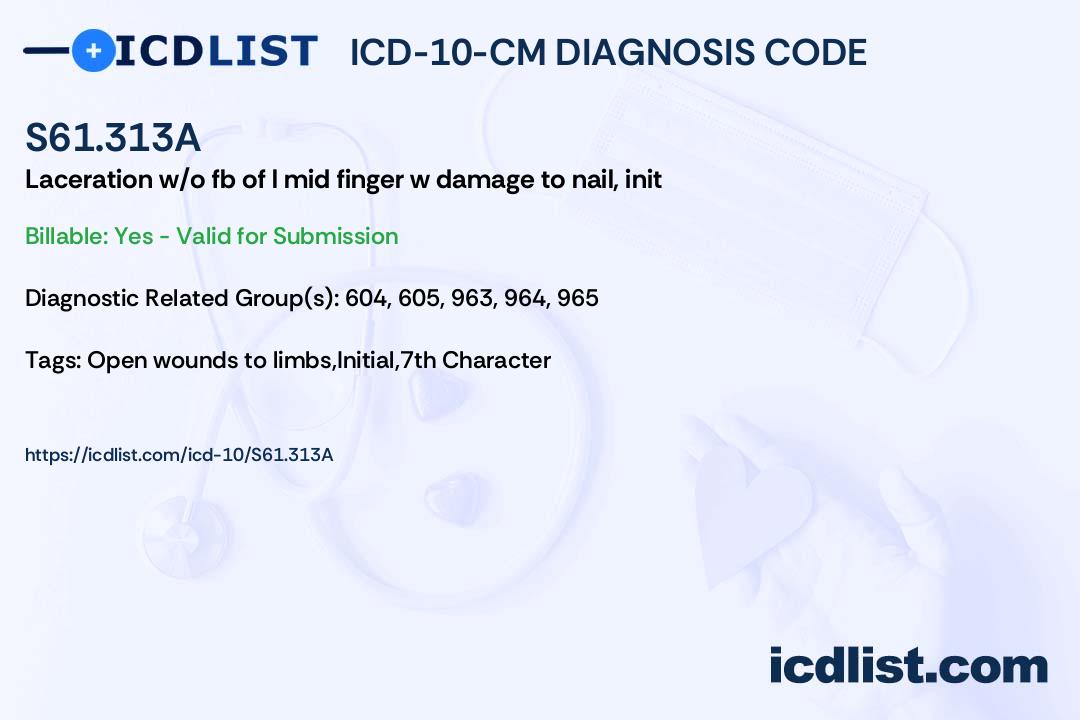 ICD-10-CM Diagnosis Code S61.313A - Laceration without foreign body of ...