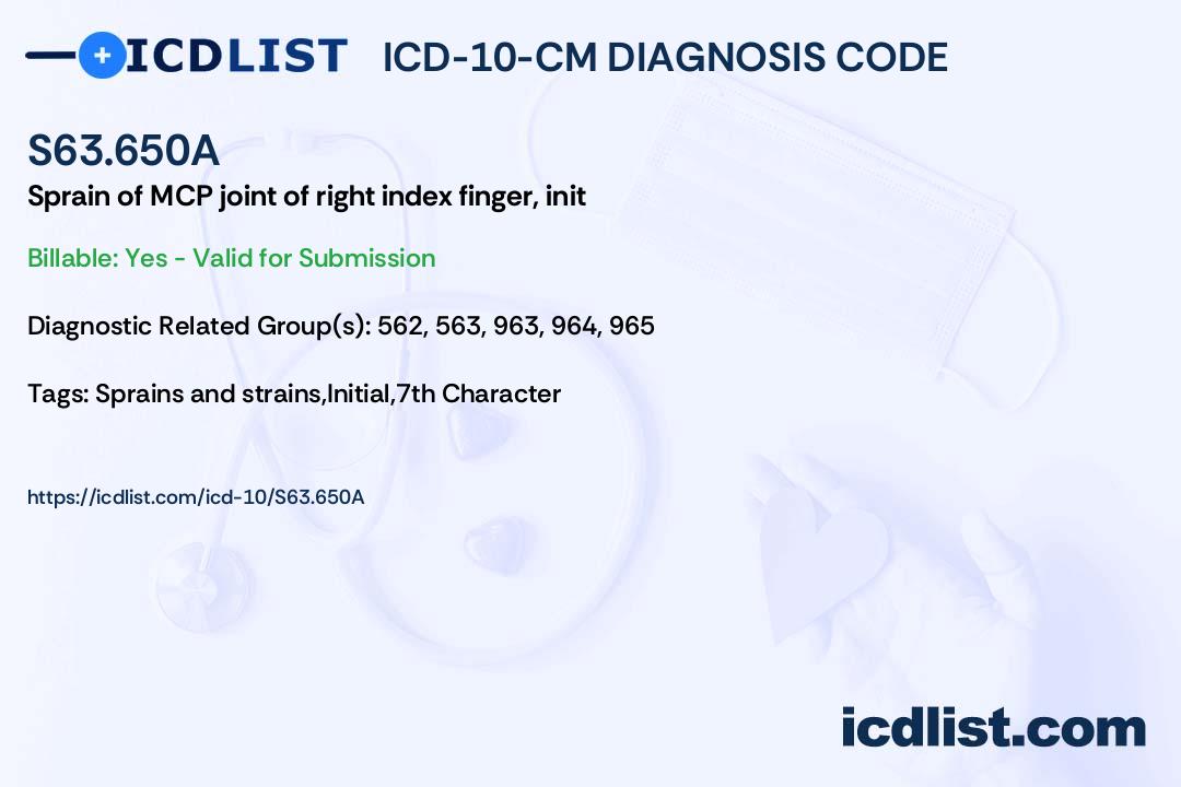 ICD-10-CM Diagnosis Code S63.650A - Sprain of metacarpophalangeal joint ...