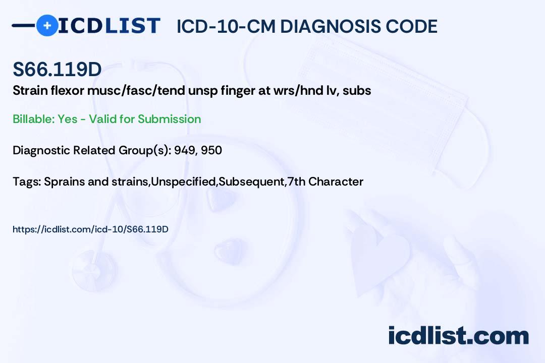 ICD-10-CM Diagnosis Code S66.119D - Strain of flexor muscle, fascia and ...
