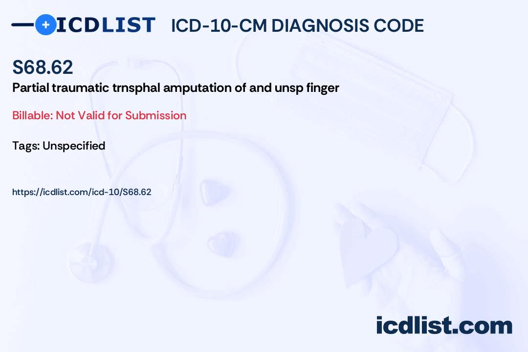 ICD-10-CM Diagnosis Code S68.62 - Partial traumatic transphalangeal ...