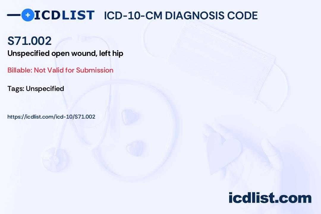 ICD-10-CM Diagnosis Code S71.002 - Unspecified open wound, left hip