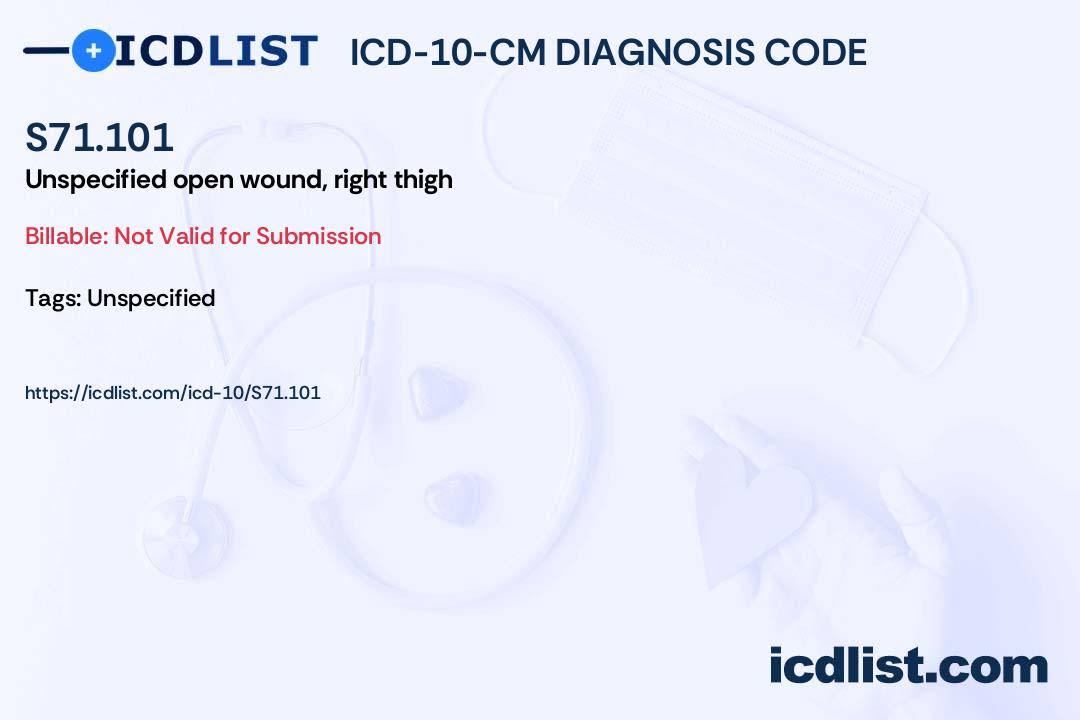 ICD-10-CM Diagnosis Code S71.101 - Unspecified open wound, right thigh