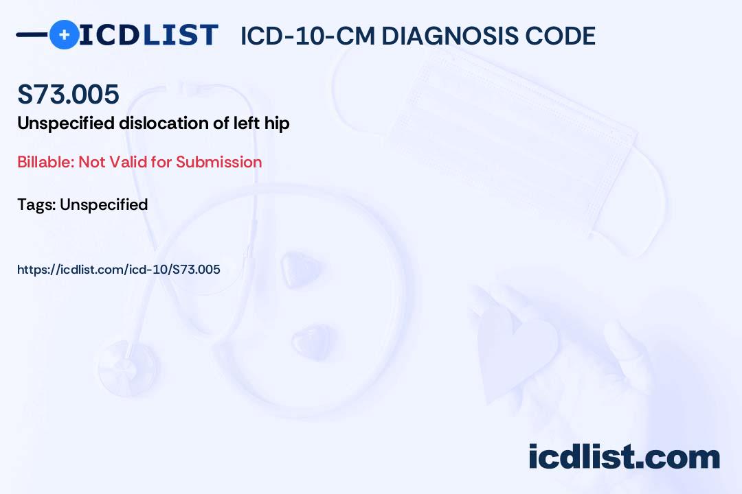 ICD-10-CM Diagnosis Code S73.005 - Unspecified dislocation of left hip