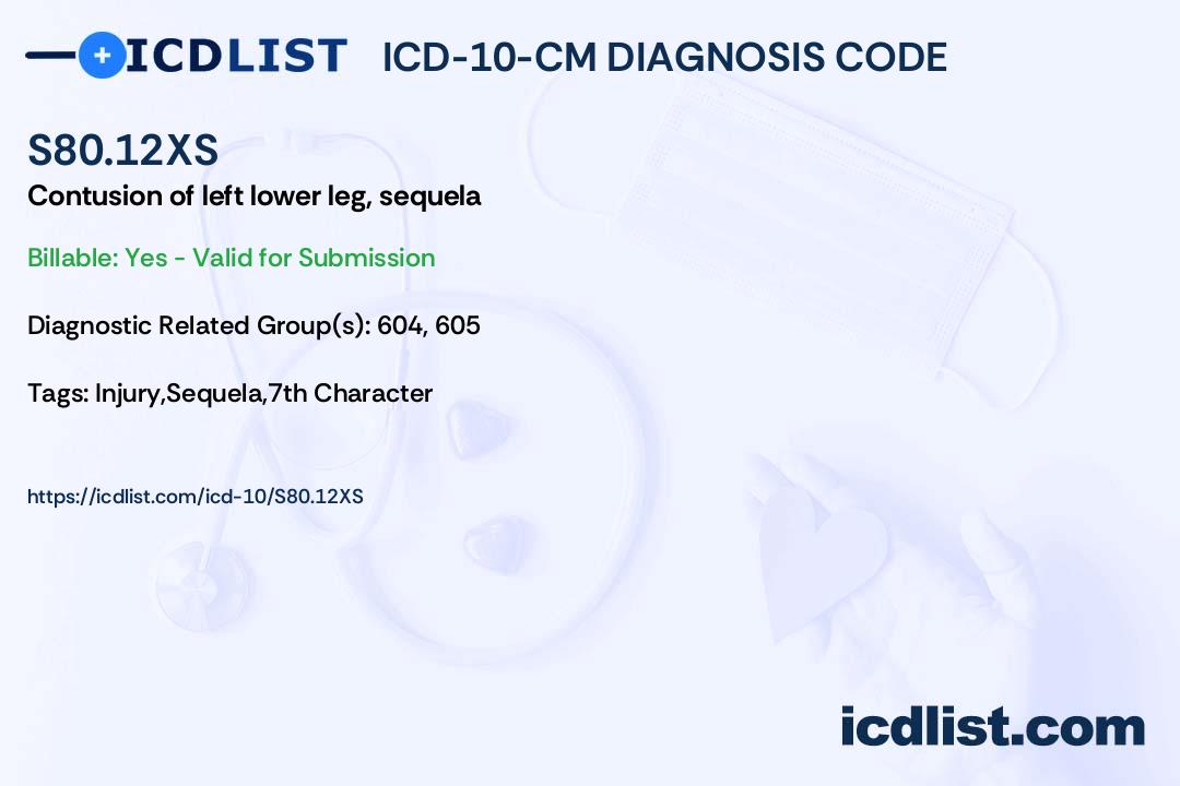 ICD-10-CM Diagnosis Code S80.12XS - Contusion of left lower leg, sequela