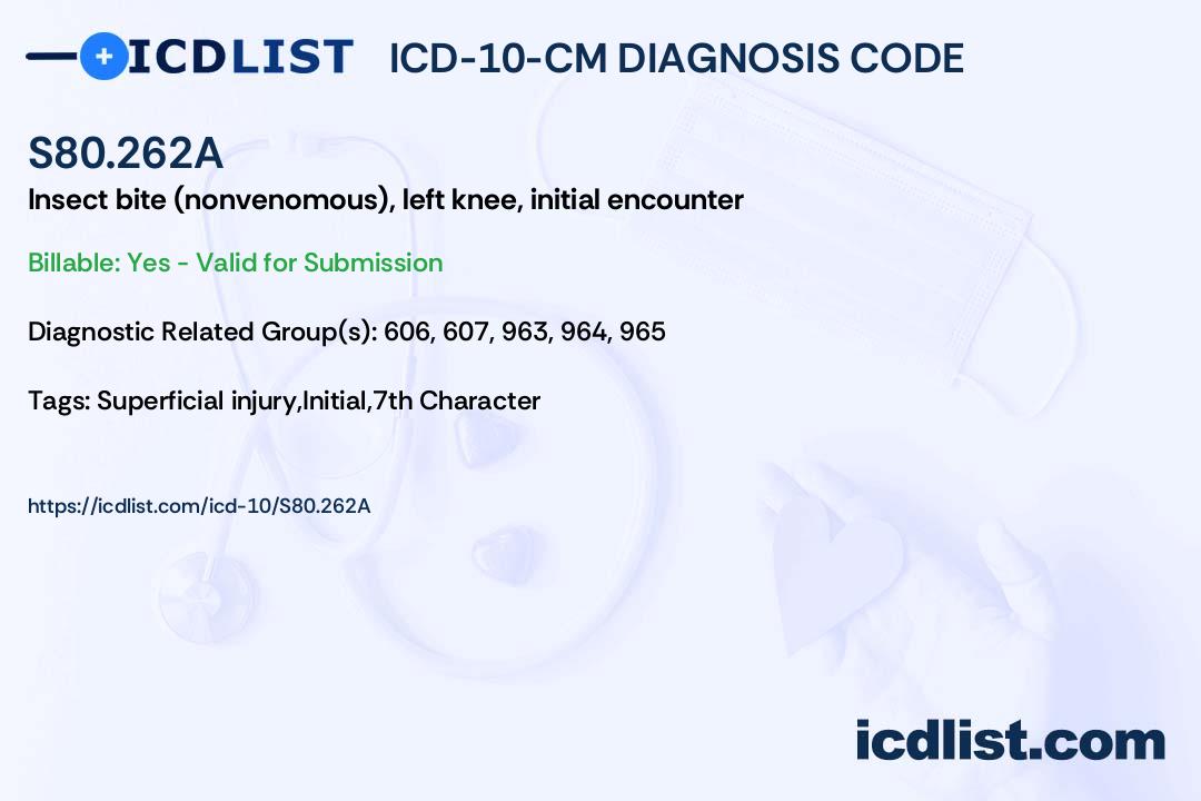 ICD-10-CM Diagnosis Code S80.262A - Insect bite (nonvenomous), left ...