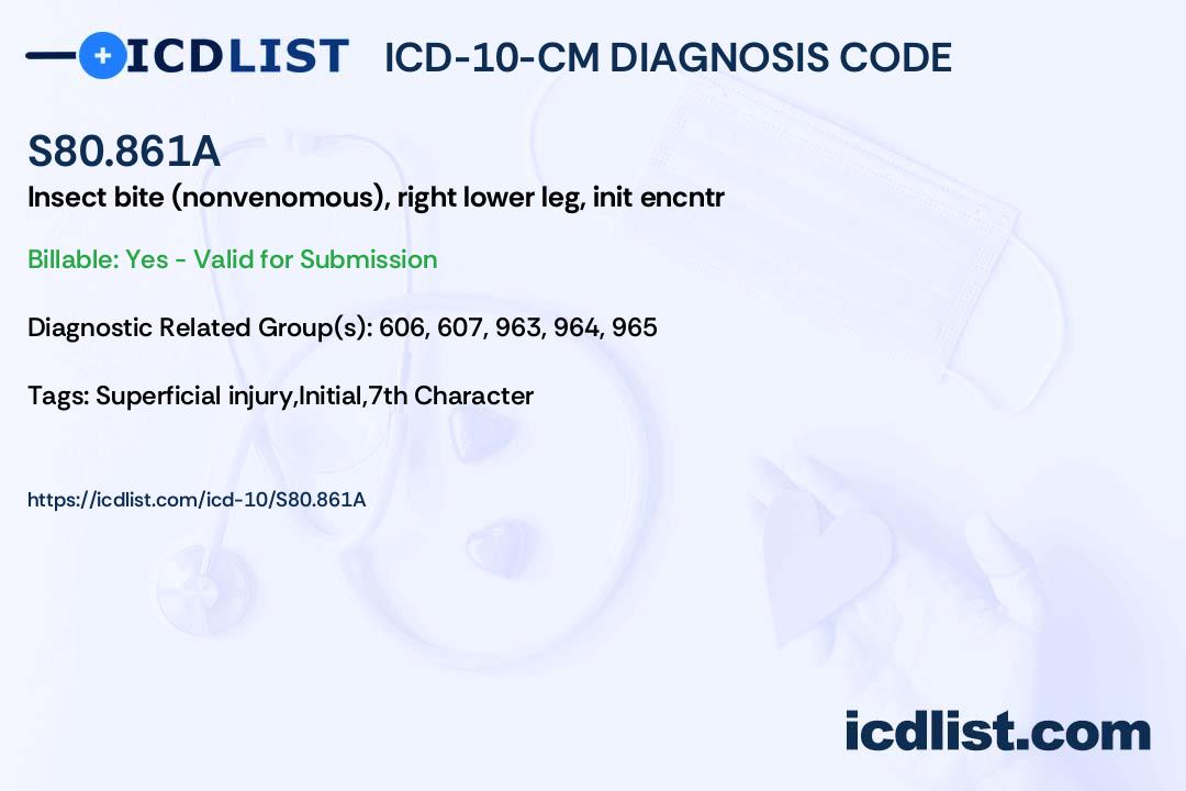 ICD-10-CM Diagnosis Code S80.861A - Insect bite (nonvenomous), right ...