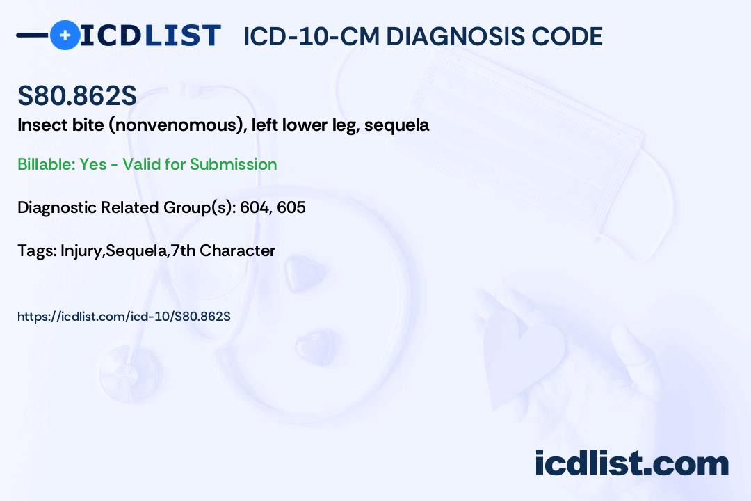 ICD-10-CM Diagnosis Code S80.862S - Insect bite (nonvenomous), left ...