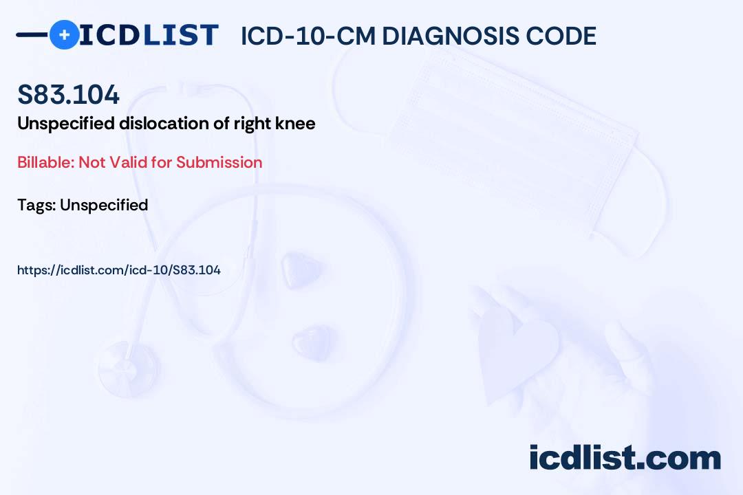 ICD-10-CM Diagnosis Code S83.104 - Unspecified dislocation of right knee