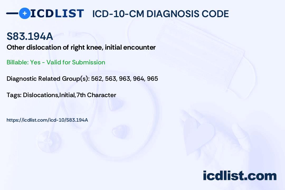 ICD-10-CM Diagnosis Code S83.194A - Other dislocation of right knee ...