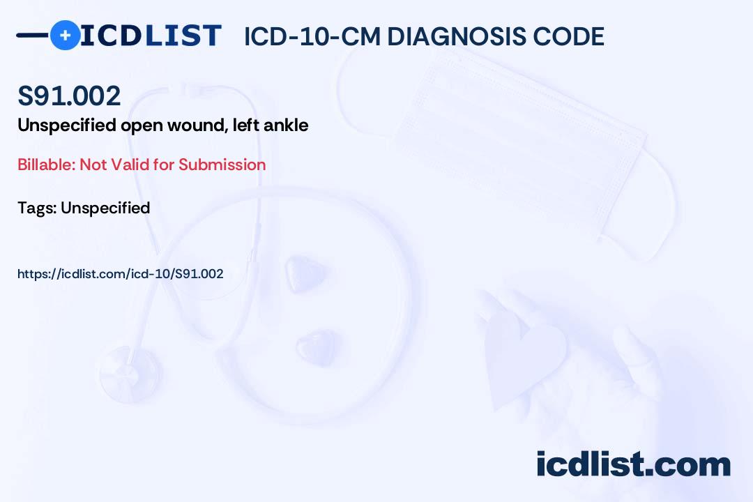 ICD-10-CM Diagnosis Code S91.002 - Unspecified open wound, left ankle