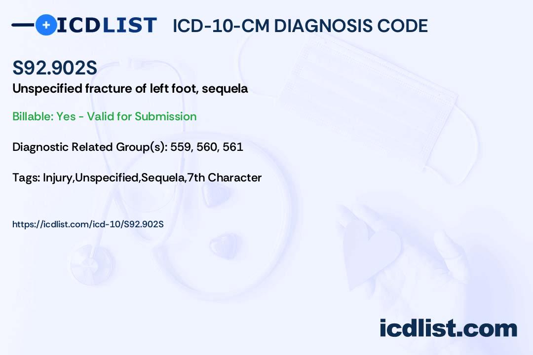 ICD-10-CM Diagnosis Code S92.902S - Unspecified fracture of left foot ...
