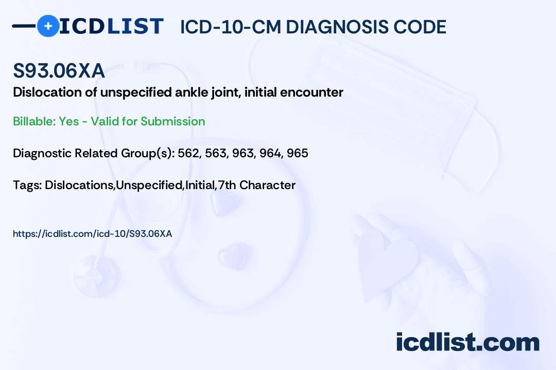 ICD-10-CM Diagnosis Code S93.06XA - Dislocation of unspecified ankle ...