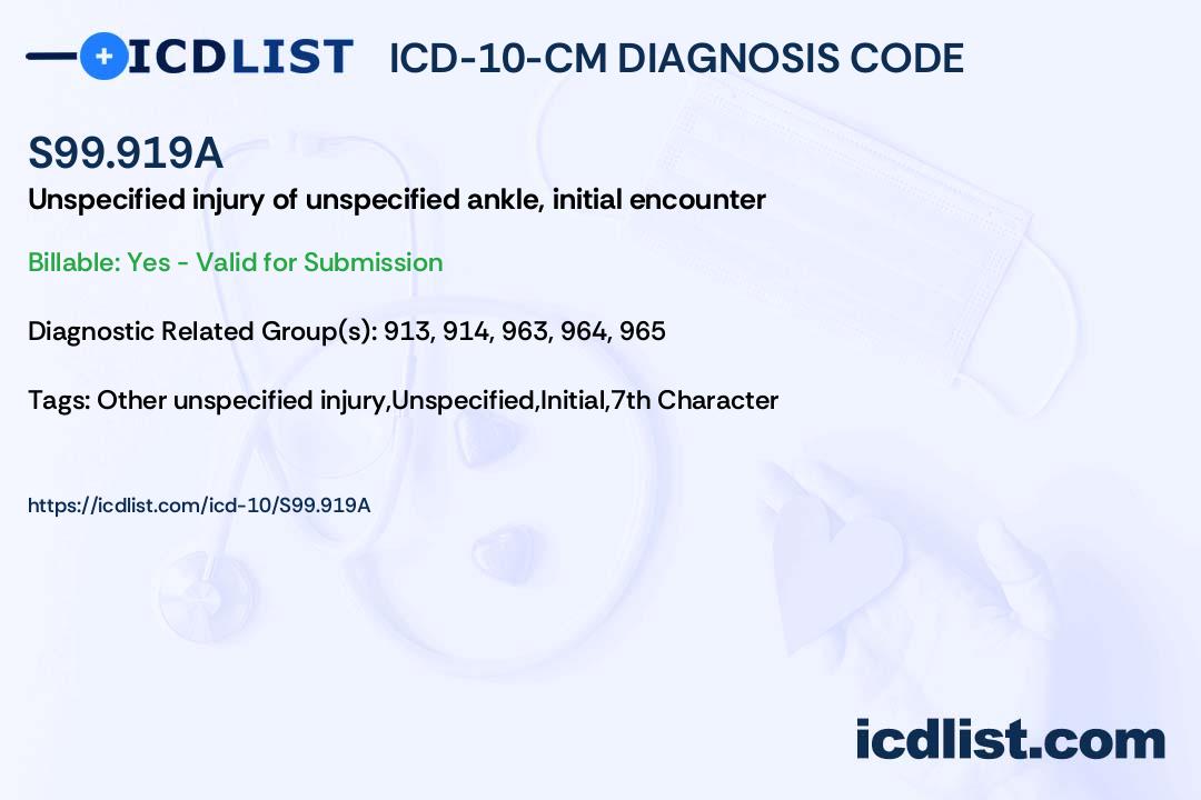 ICD-10-CM Diagnosis Code S99.919A - Unspecified injury of unspecified ...