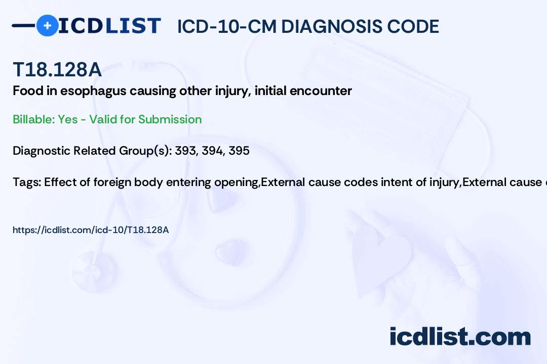 ICD-10-CM Diagnosis Code T18.128A - Food in esophagus causing other ...