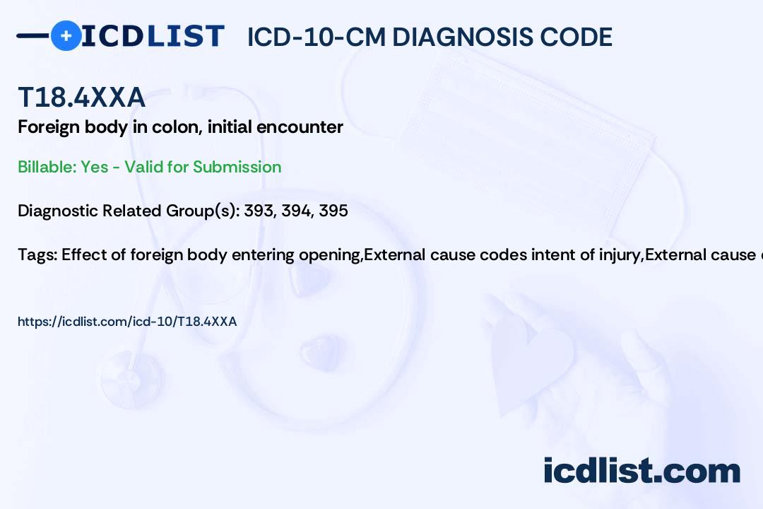 ICD-10-CM Diagnosis Code T18.4XXA - Foreign body in colon, initial ...