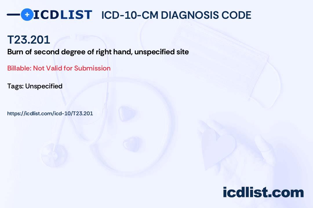 ICD-10-CM Diagnosis Code T23.201 - Burn of second degree of right hand ...